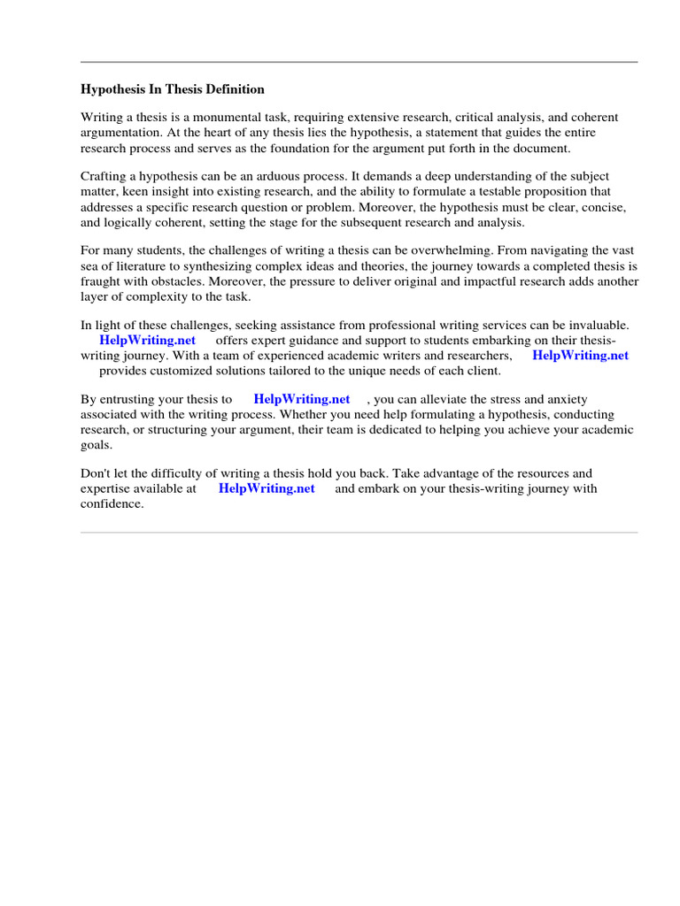 Hypothesis in Thesis Definition | PDF | Hypothesis | Experiment