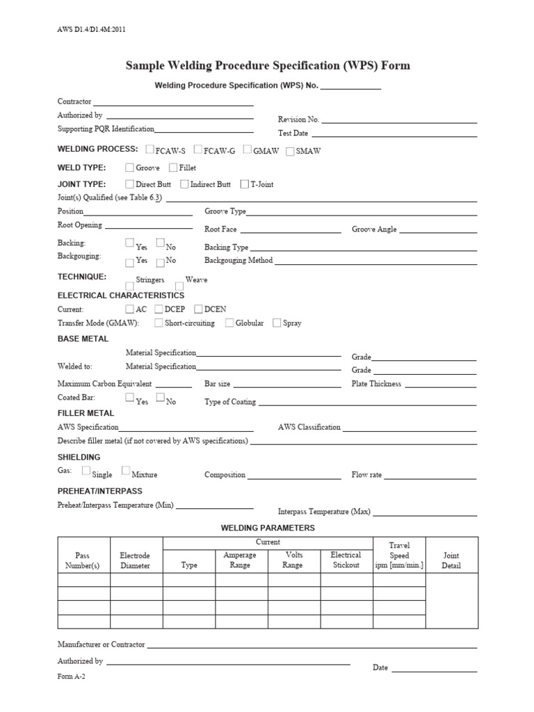 Main - Sample Welding Procedure Specification Wps Form | PDF ...