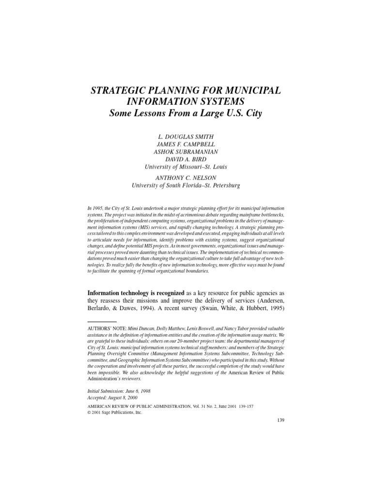 Smith Et Al 2001 Strategic Planning For Municipal Information Systems ...