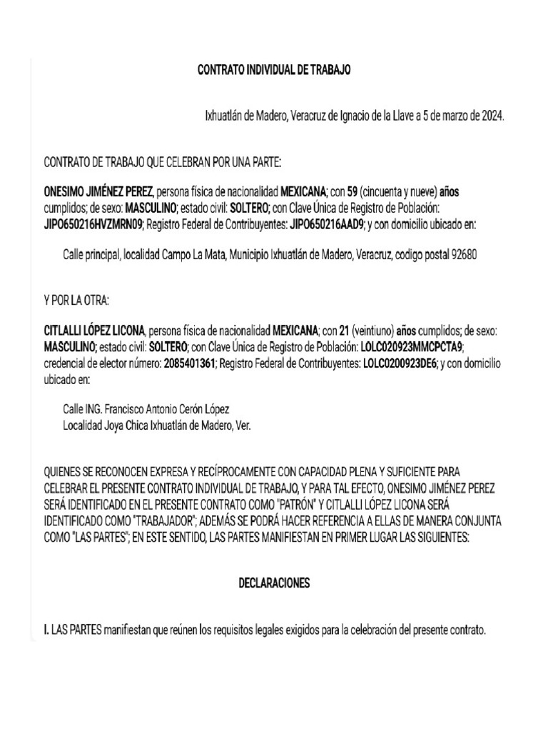 Contrato Individual PDF | PDF