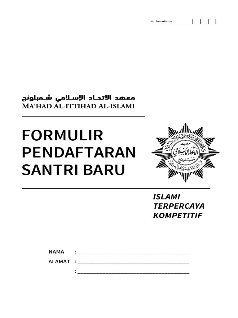 Formulir Pendaftaran Santri Baru Mii 2014 | PDF