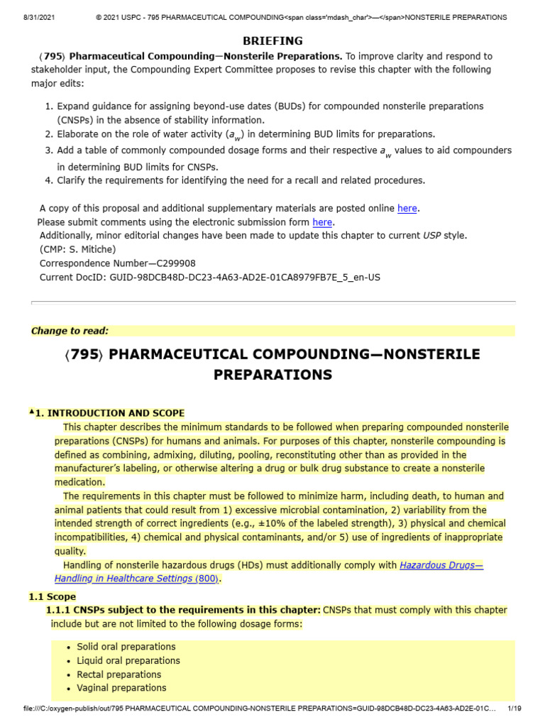 Usp 795 135pg | PDF | Pharmaceutical Formulation | Hand Washing