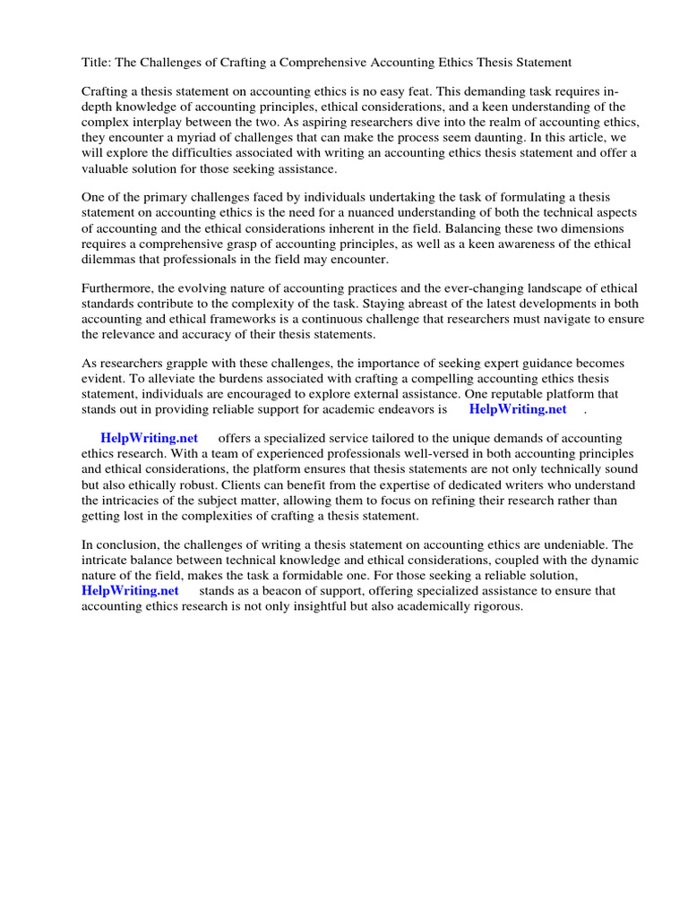 Accounting Ethics Thesis Statement | PDF | Accounting | Business Ethics