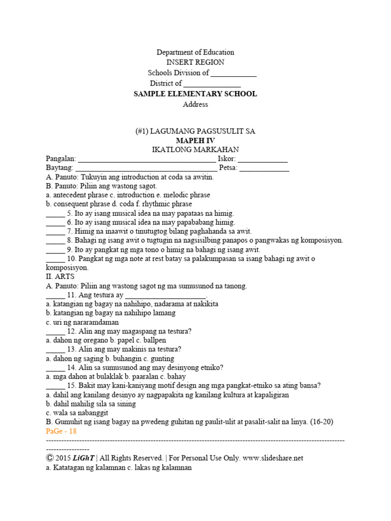 ST - Mapeh 4 - Q3 | PDF