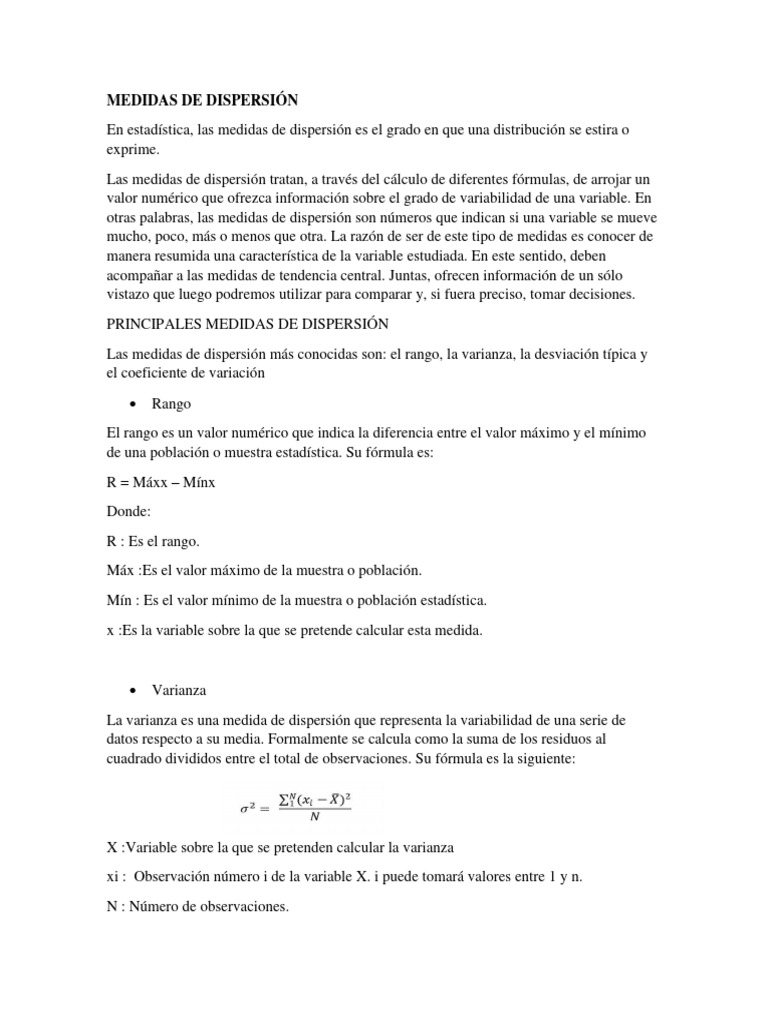 MEDIDAS DE DISPERSIÓN | PDF | Desviación Estándar | Dispersión estadística