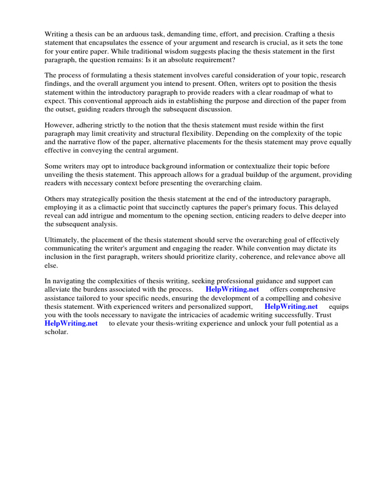 Thesis Statement Placement Strategies | PDF | Essays | Thesis