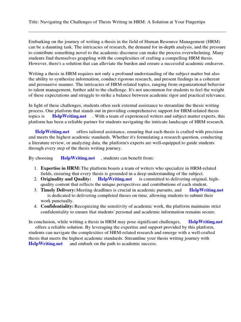 HRM Thesis Writing Made Easy | PDF | Human Resource Management | Thesis