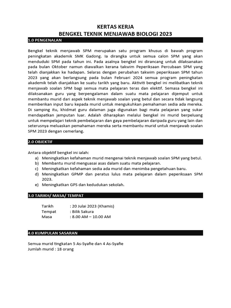 Kertas Kerja Bengkel Teknik Menjawab SPM 2022 | PDF