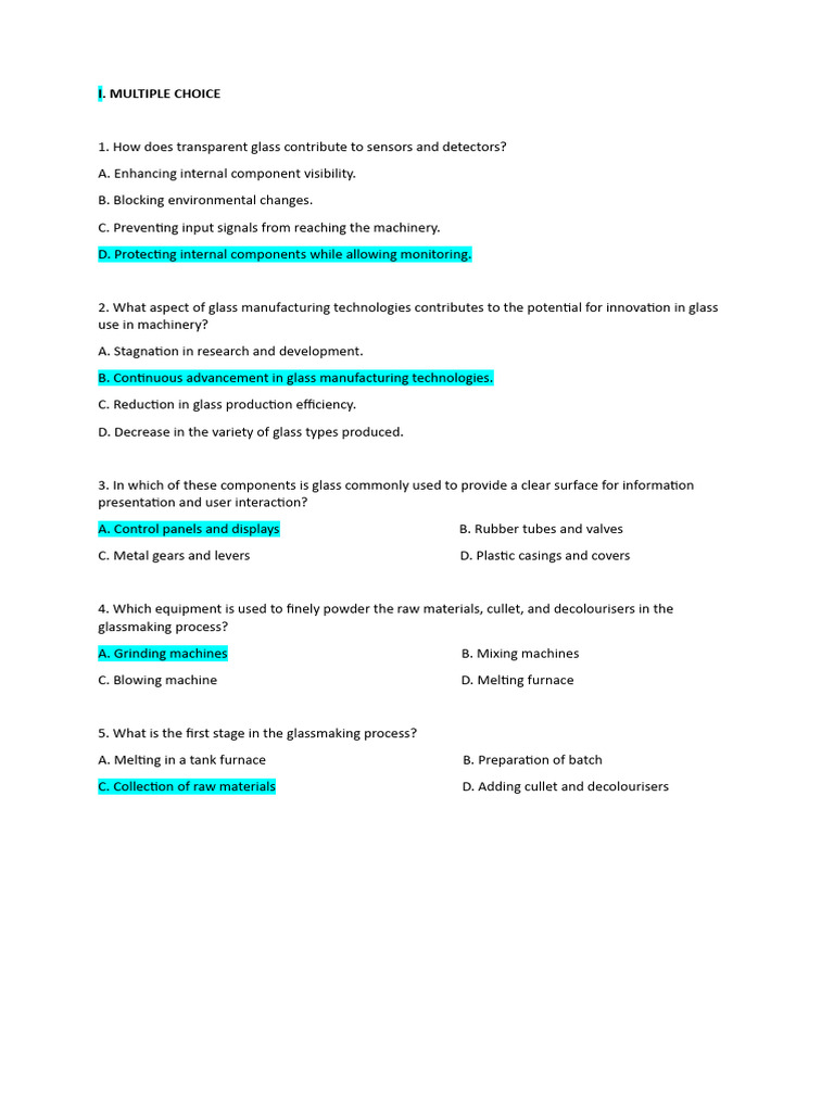 Glass Quiz | PDF | Glasses | Metals