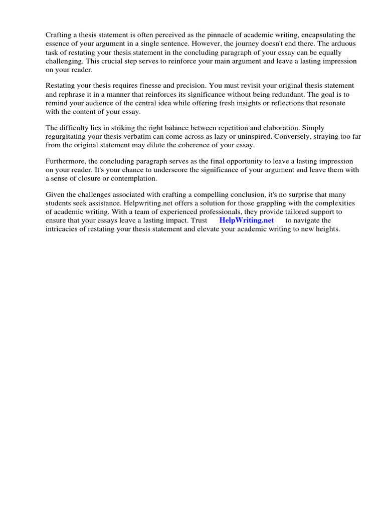 You Should Restate Your Thesis Statement in The Last Paragraph of ...