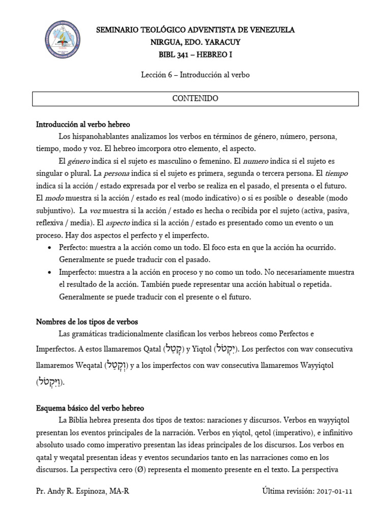 Introducción al Verbo Hebreo: Yiqtol y Wayyiqtol | PDF | Verbo ...