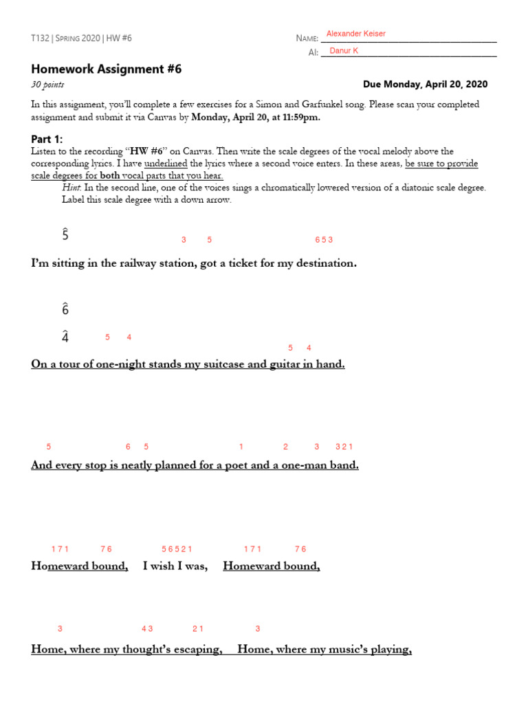 Homework Assignment #6 Copy Music Theory Indiana University | PDF ...