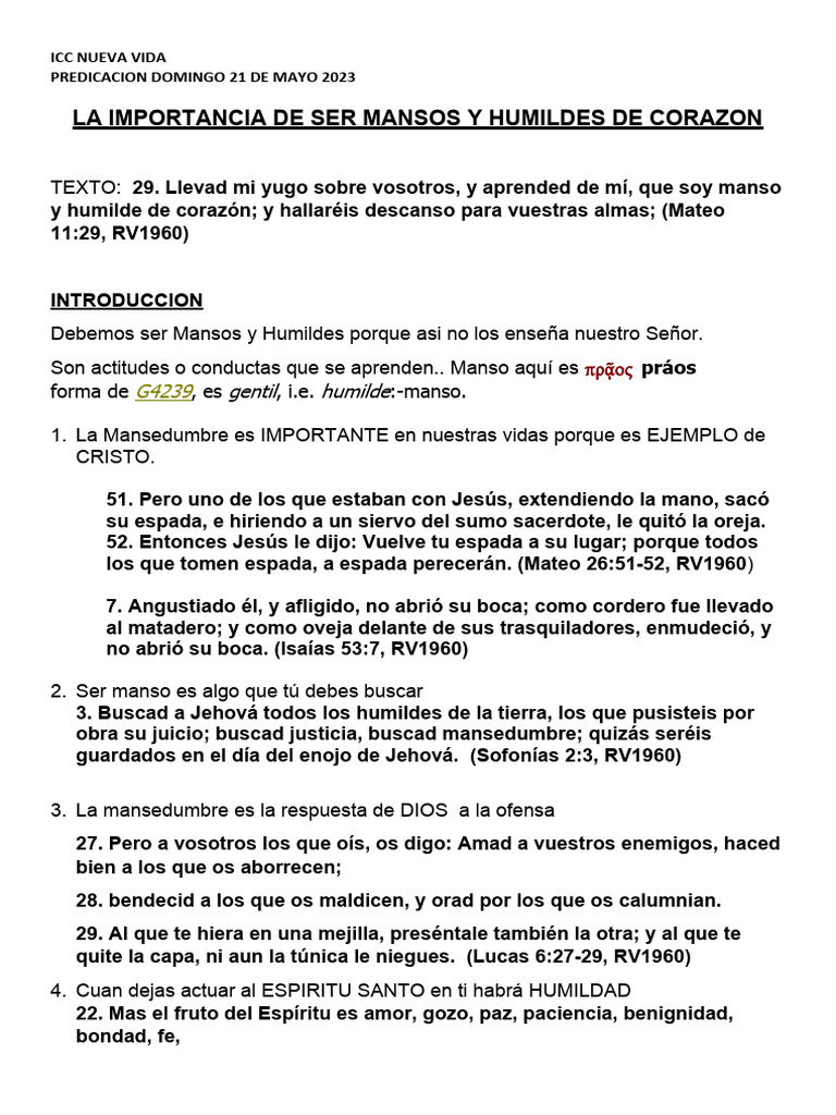 La Importancia de Ser Mansos y Humildes de Corazon | PDF | Fruto Del ...