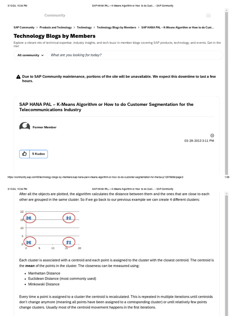 SAP HANA PAL – K-Means Algorithm or How to do Cust... - SAP Community-j | PDF | Cluster Analysis ...