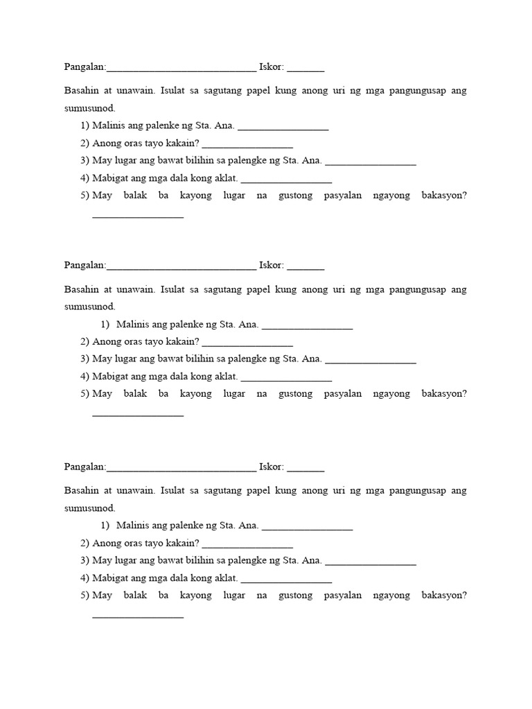 Uri NG Pangungusap Quiz | PDF