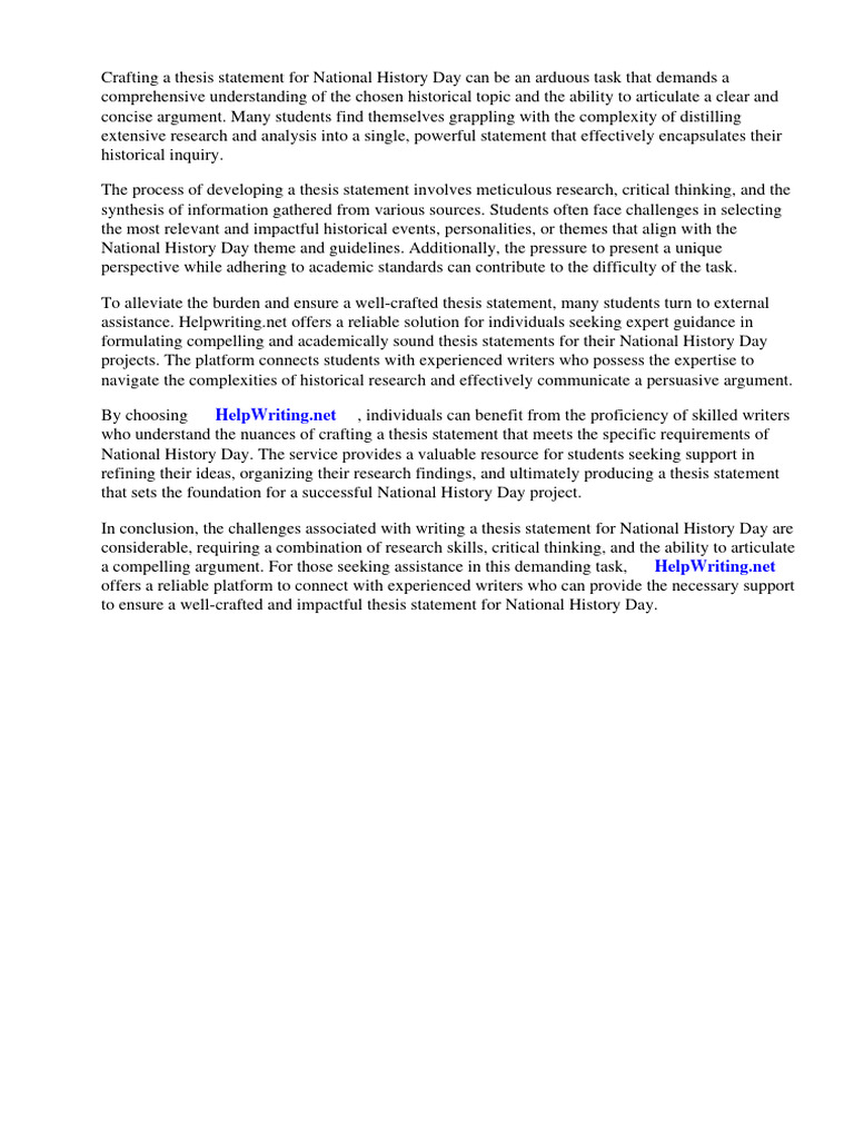 Thesis Statement For National History Day | PDF | Essays | Thesis