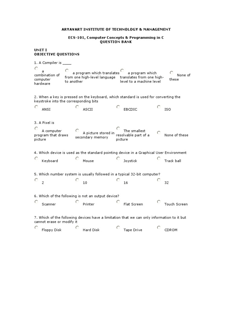 COMPUTER - Question Bank | PDF