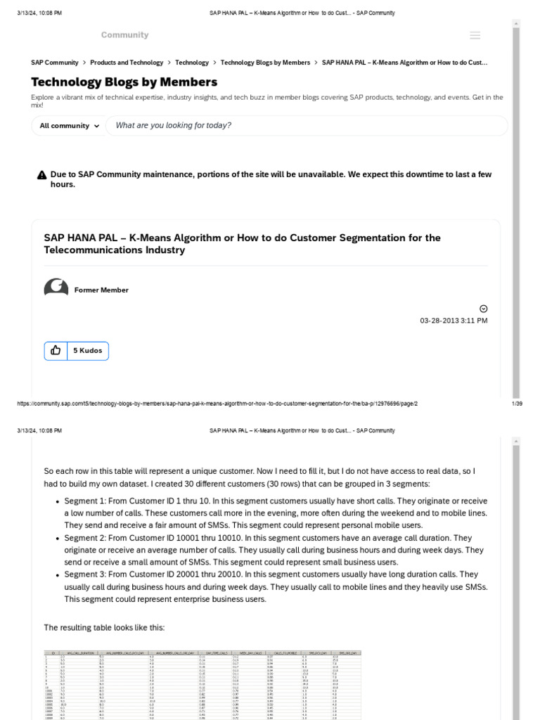 SAP HANA PAL - K-Means Algorithm or How To Do Cust... - SAP Community-K | PDF | Software ...