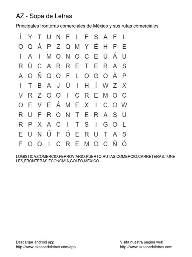 Rutas Comerciales de México en Sopa de Letras | PDF