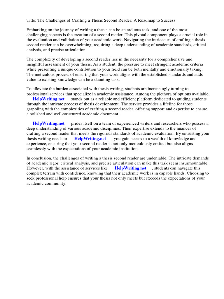 Thesis Second Reader | PDF | Essays | Thesis