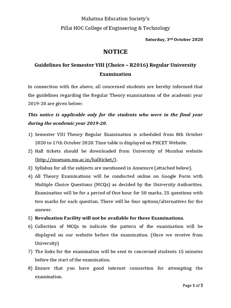 Guidelines For Sem VIII Choice R16 Regular Examination | PDF | Telecommunications | Computing