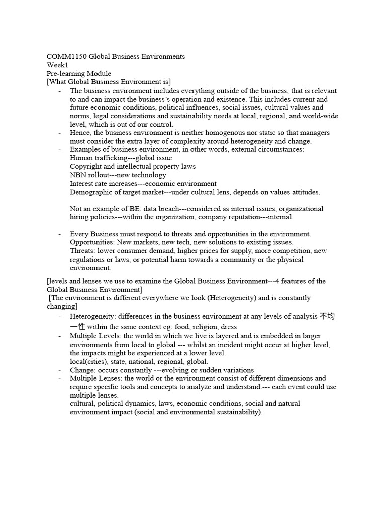 Global Business Environment Overview | PDF | State (Polity ...