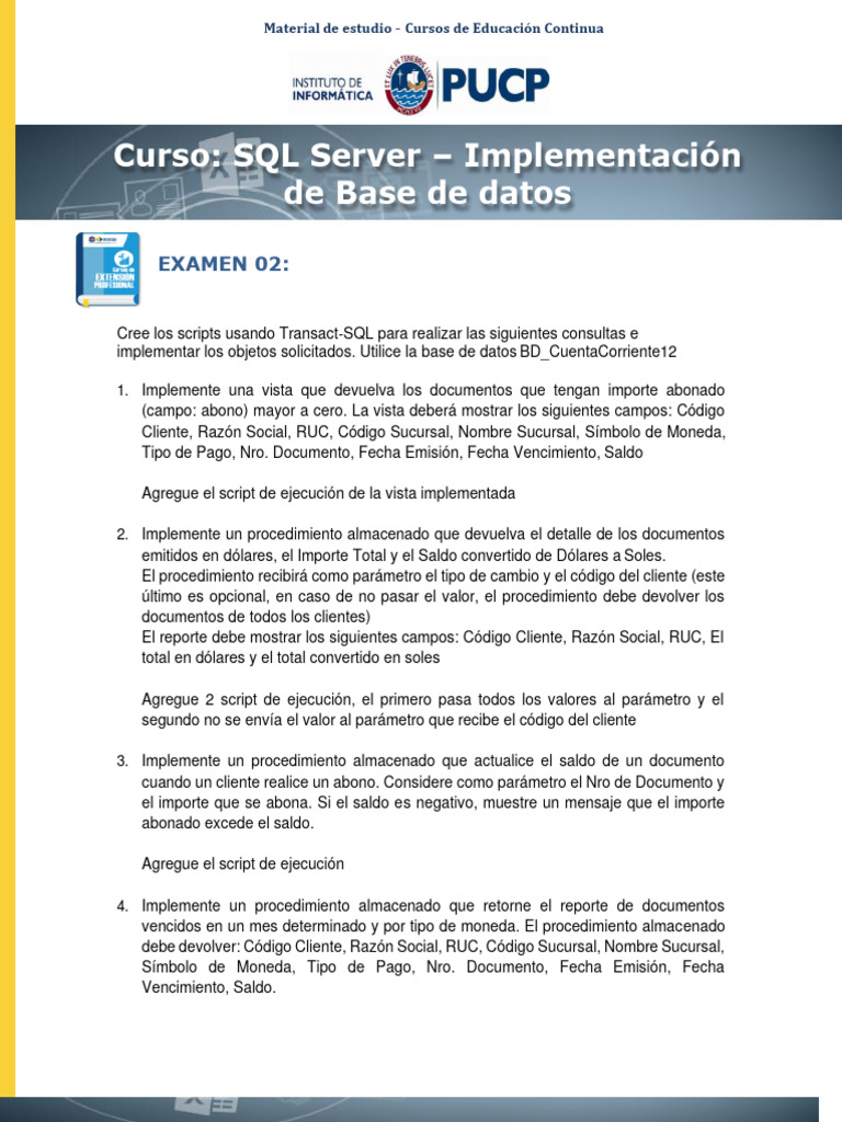 EXAMEN 02 (1) Contabilidad | PDF | Servidor SQL de Microsoft | Recuperación de información