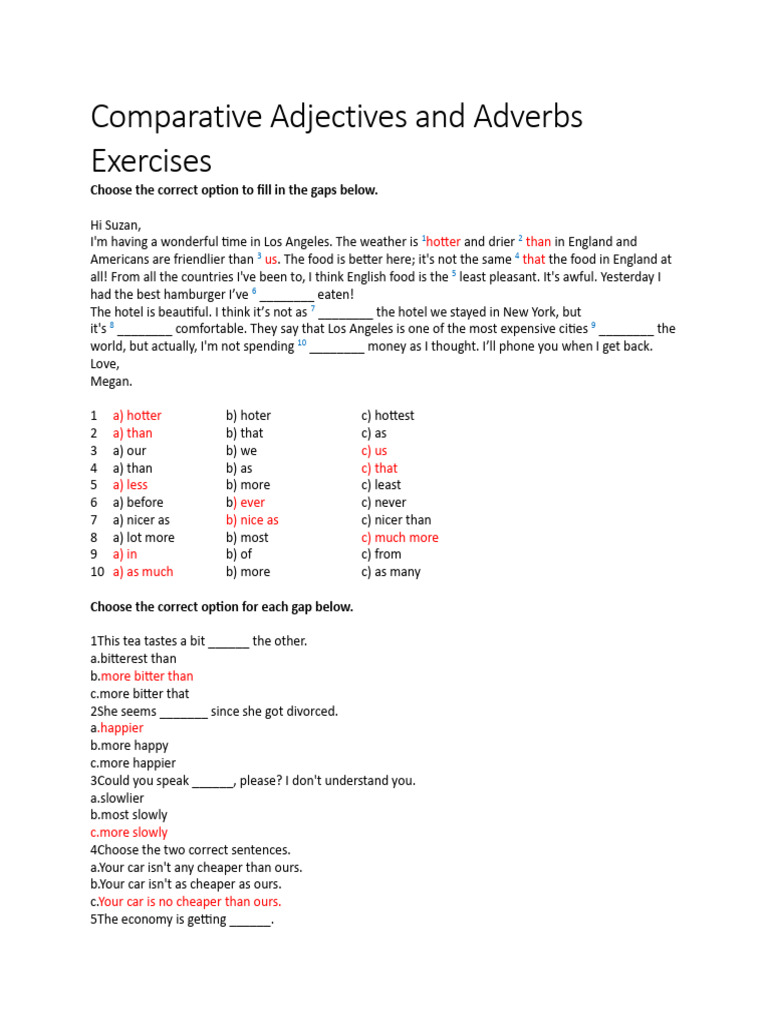 Comparative Adjectives and Adverbs Exercises | PDF