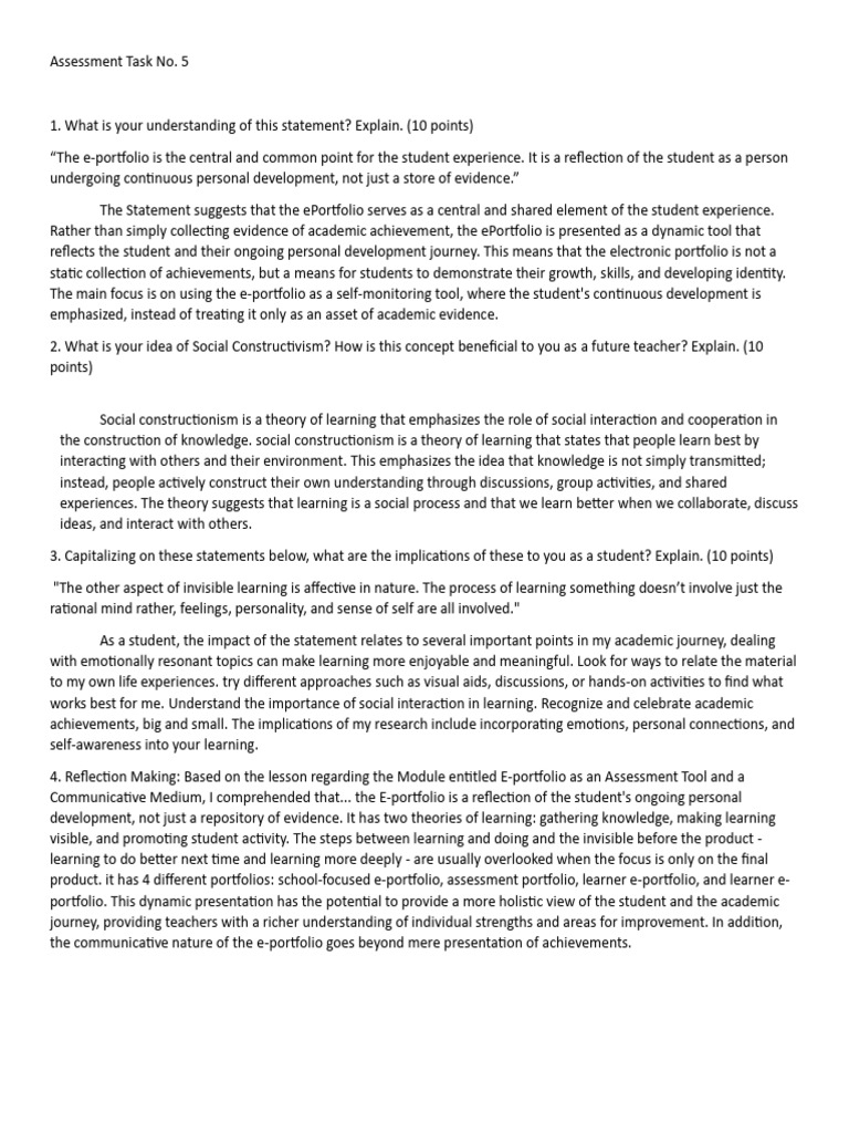 Assess Task 5 - Enriquez | PDF | Constructivism (Philosophy Of Education) | Learning