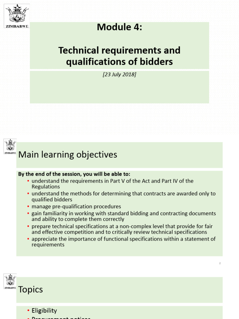Module 4 Technical Requirements and Qualifications of Bidders - ZIPAM | PDF | Specification ...