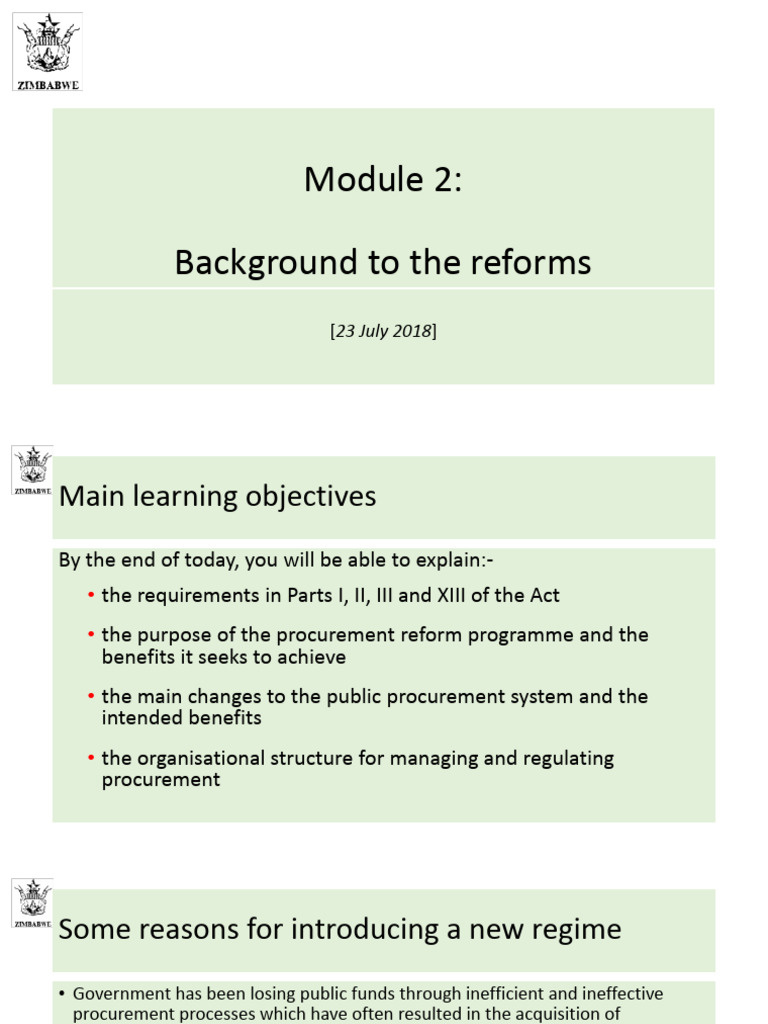 Module 2 Background To The Reforms - ZIPAM | PDF | Procurement | Economies