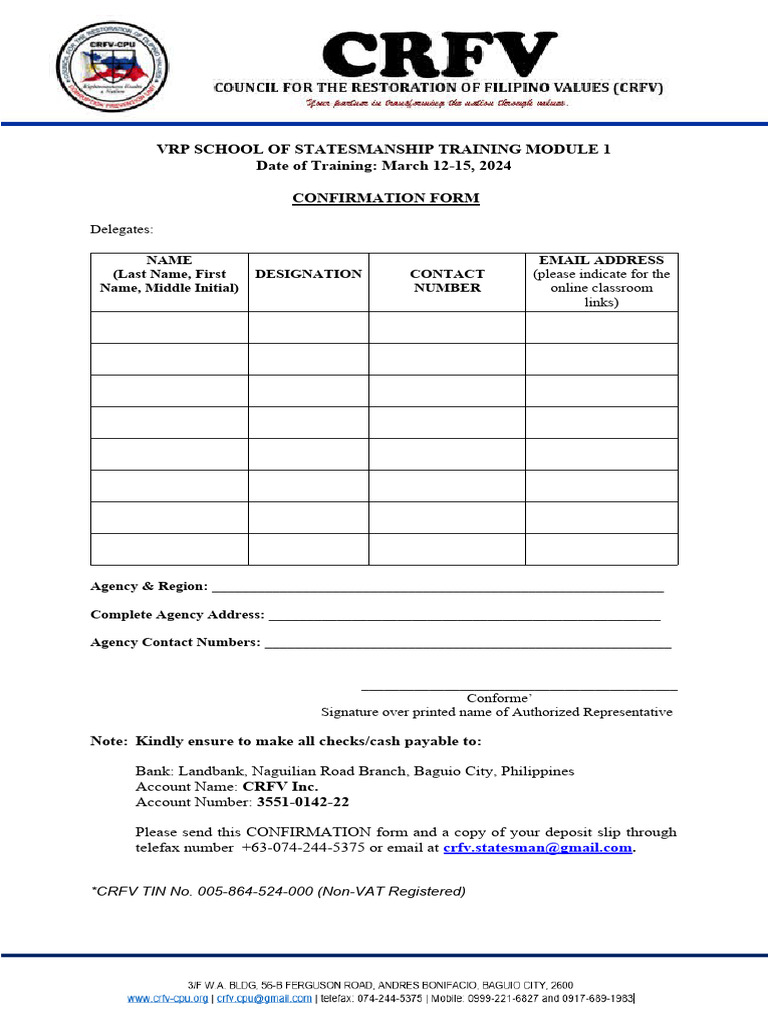 VRP Statesmanship Training Confirmation | PDF | Business