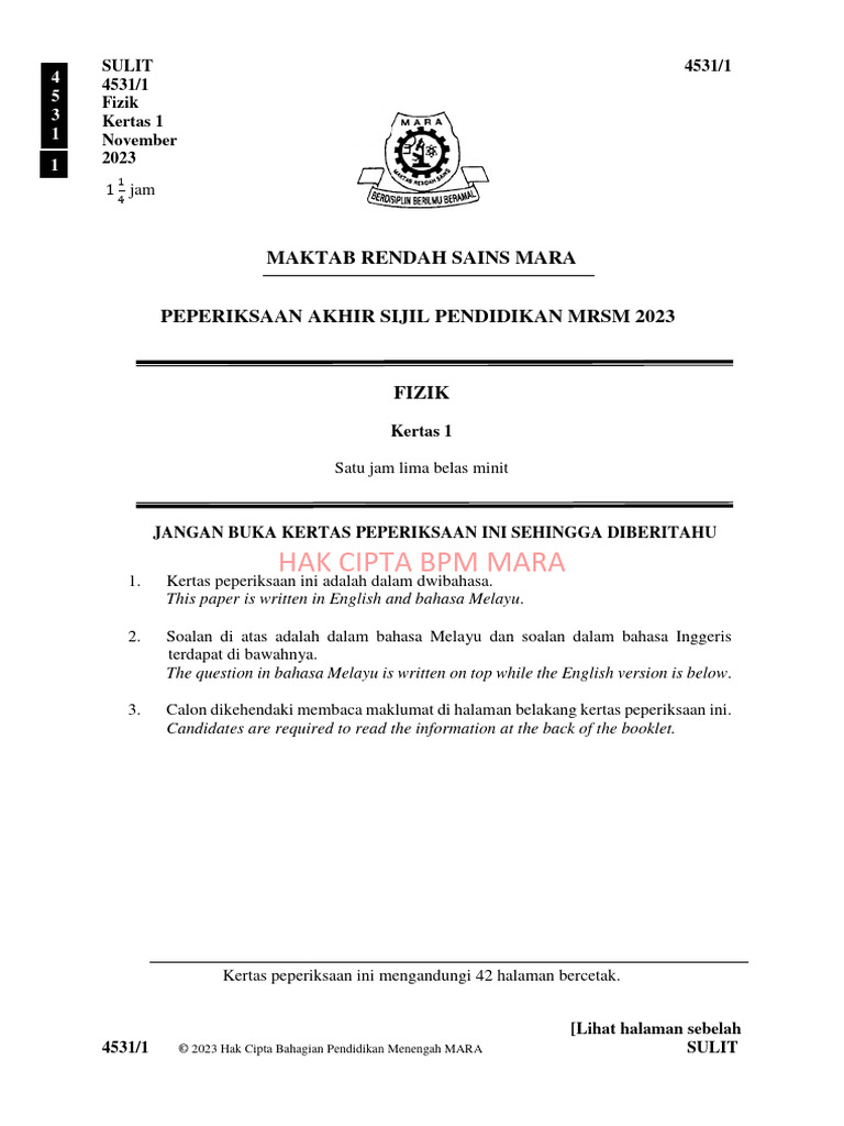 MRSM K1 Physics Ques | PDF