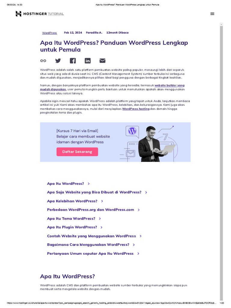 Apa Itu WordPress - Panduan WordPress Lengkap Untuk Pemula | PDF