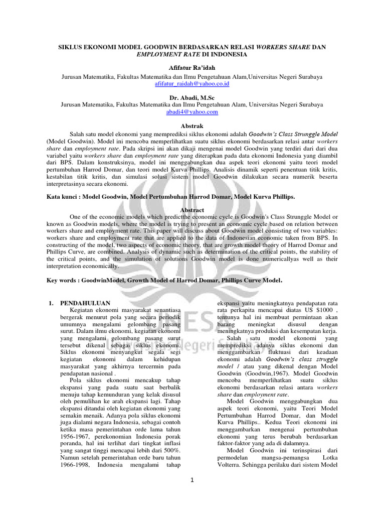 Model Goodwin: Siklus Ekonomi Indonesia | PDF