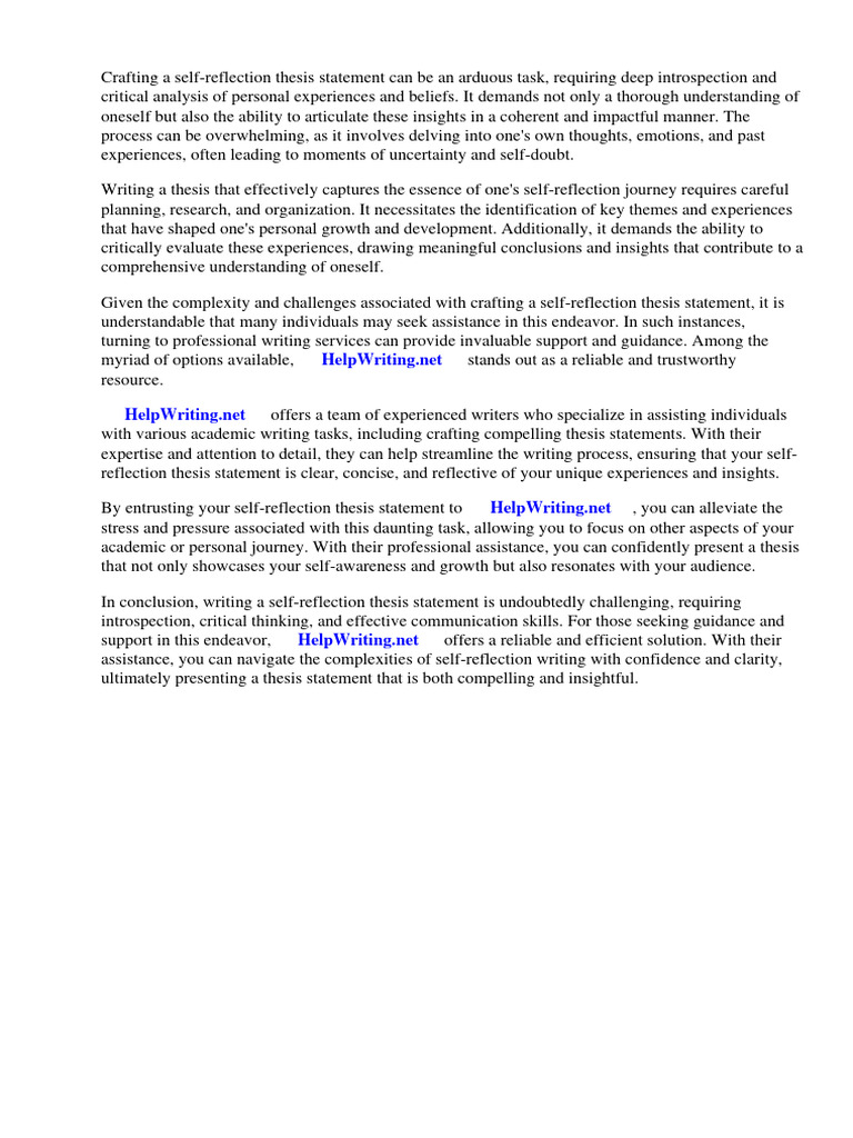 Self Reflection Thesis Statement | Download Free PDF | Essays | Thesis