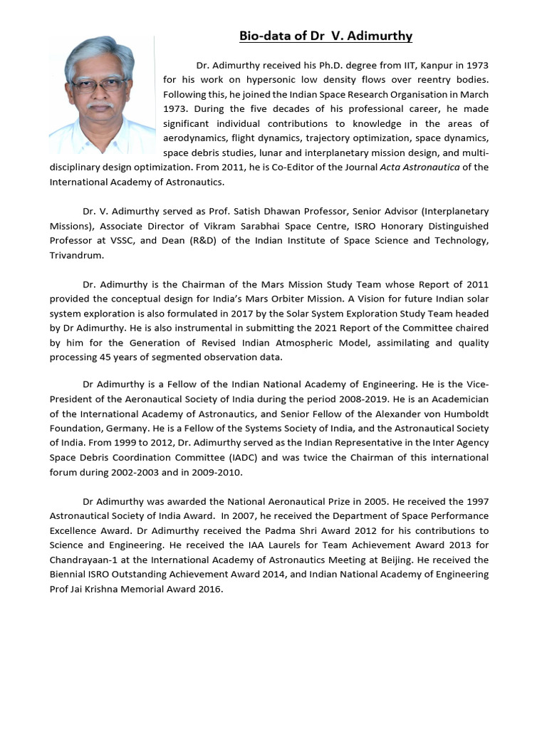 Dr. V. Adimurthy: ISRO Contributions | PDF | Aerospace | Spacecraft