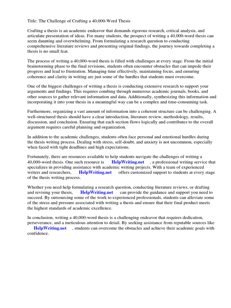 40 000 Word Thesis | PDF | Thesis | Mind