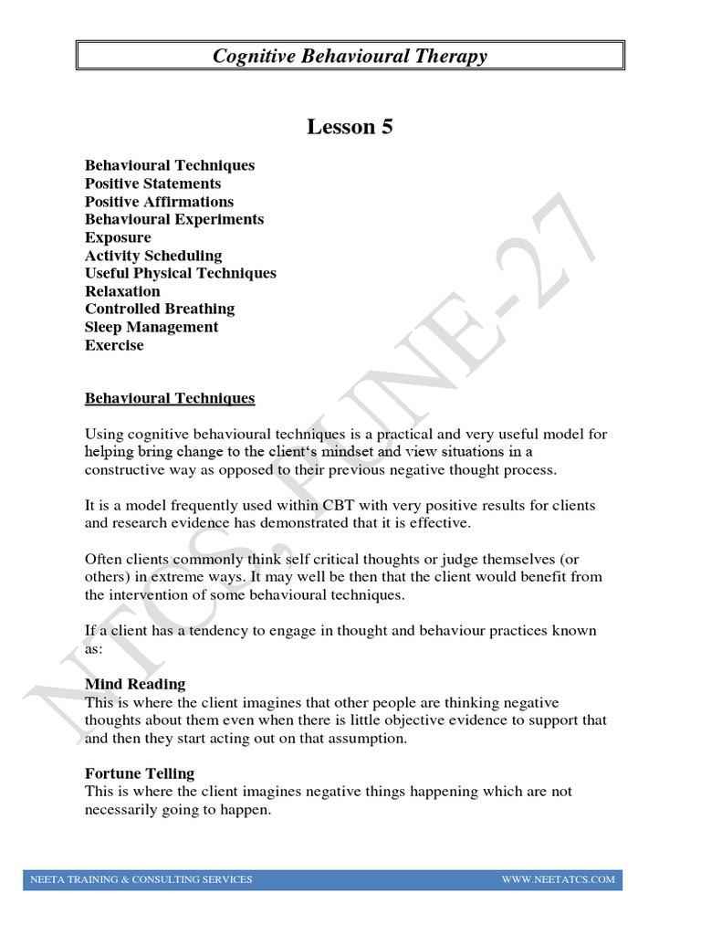 Lesson - 05 CBT | PDF | Sleep | Cognitive Behavioral Therapy
