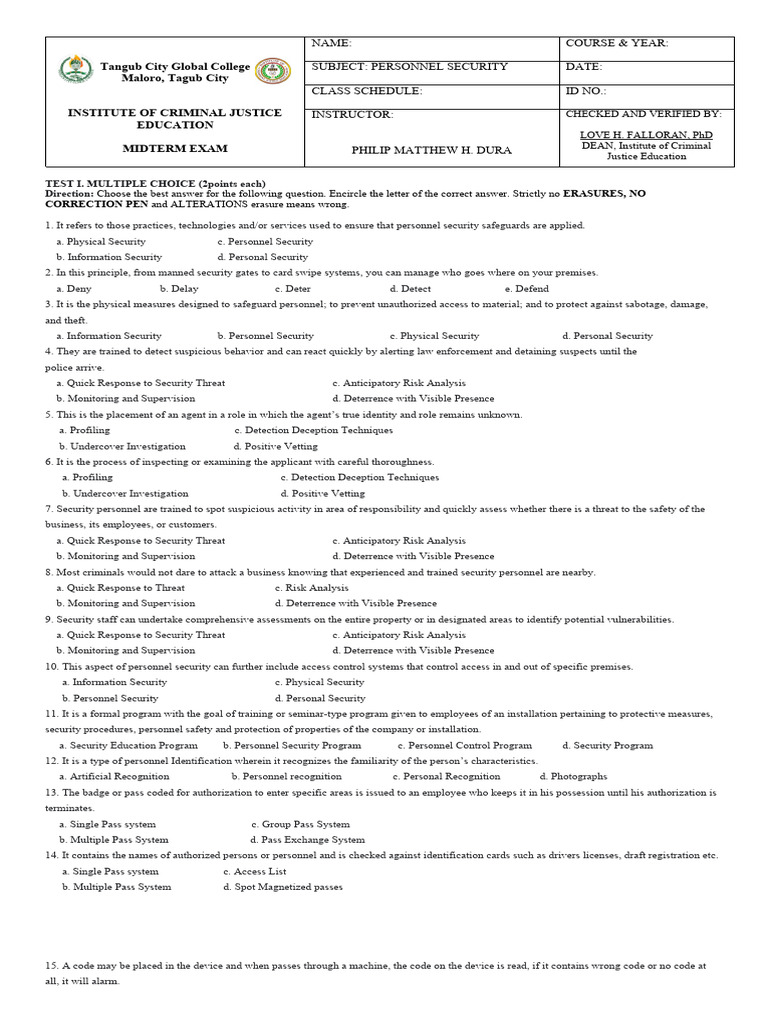 FS 2 Midterm Exam | PDF | Physical Security | Information Security