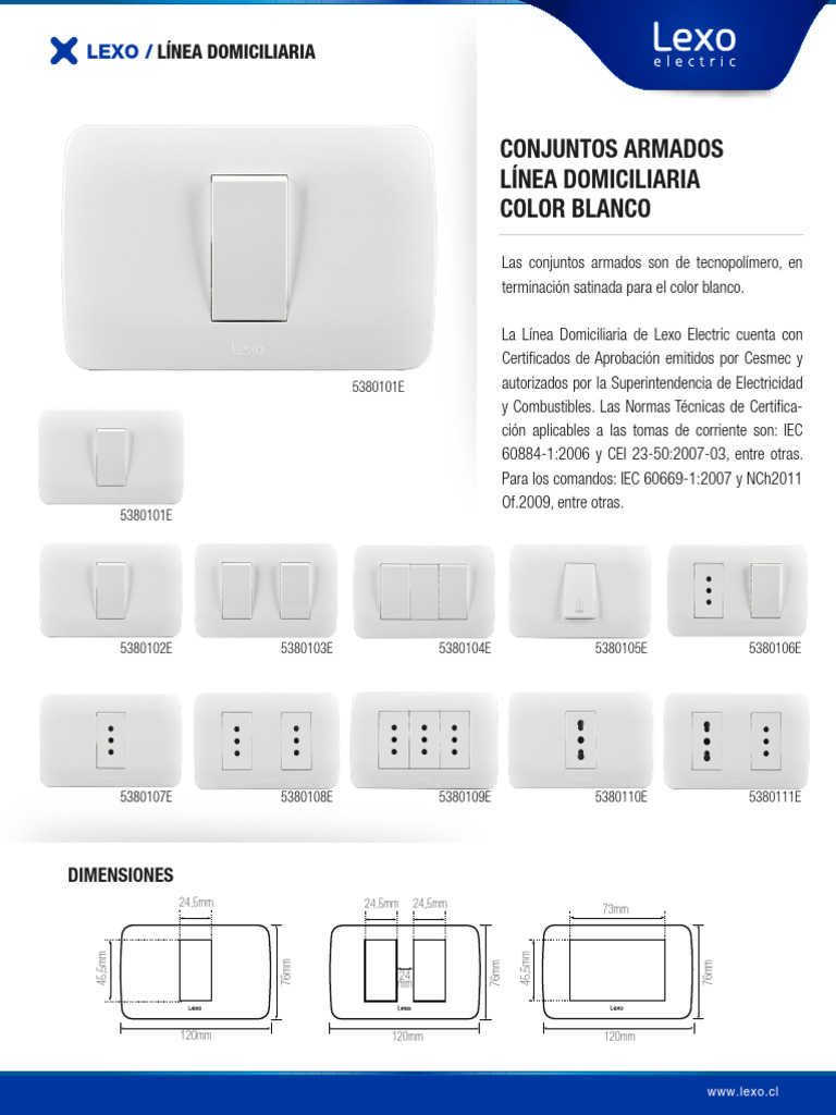 Ficha Técnica Interruptores LEXO | PDF | Ingenieria Eléctrica ...