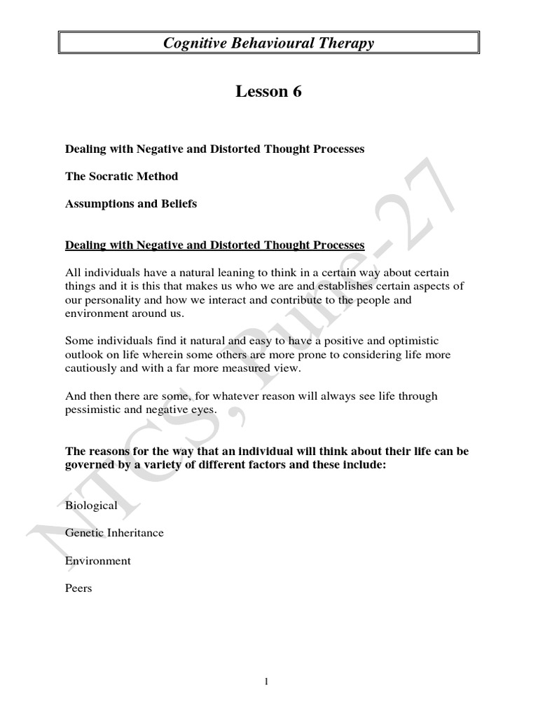 Lesson - 06 CBT | PDF | Thought | Cognitive Behavioral Therapy