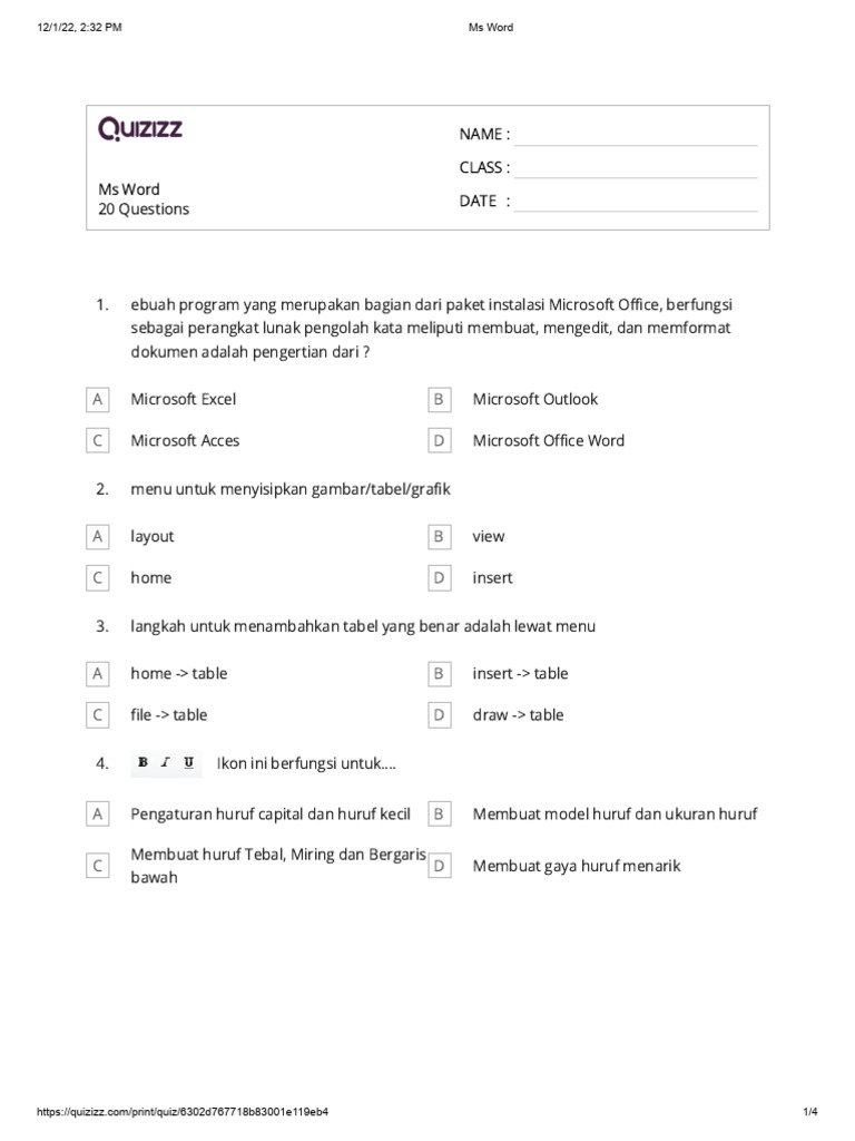 Ms Word Quis | PDF