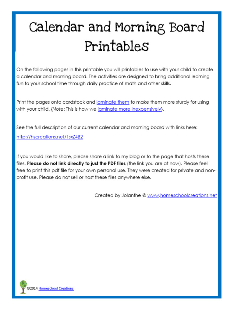 Calendar and Morning Board Printable Set | PDF