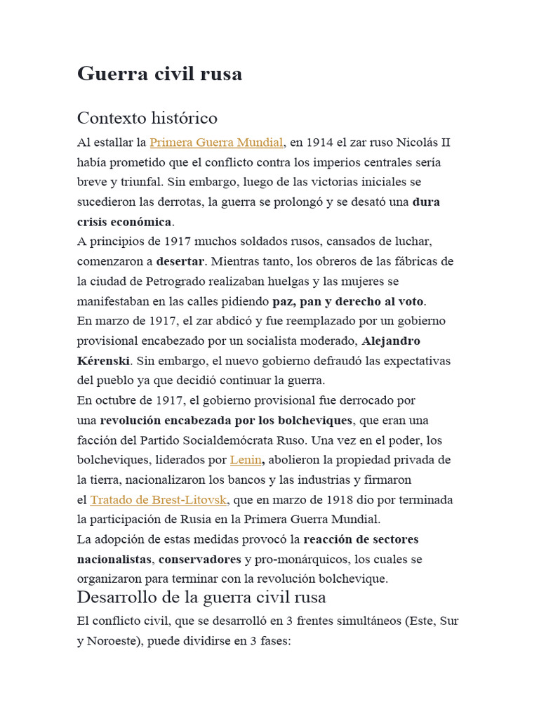 La Guerra Civil Rusa: Causas y Consecuencias | PDF | Imperio ruso | Rusia