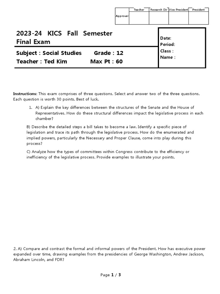 KICS Seocho G12 Social Studies Final Exam (2023 Fall Semester, Template ...