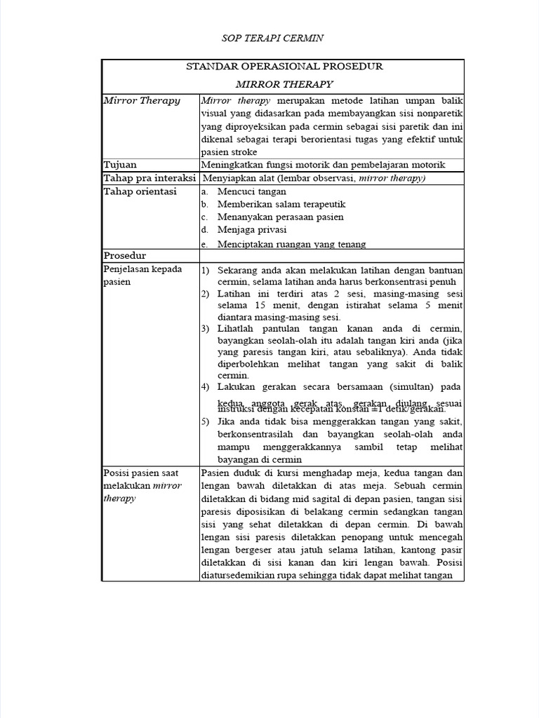 Sop Terapi Cermin | PDF | Kesehatan Holistik