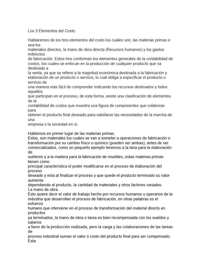 Tres Elementos del Costo de Producción | PDF | Costo | Contabilidad de ...