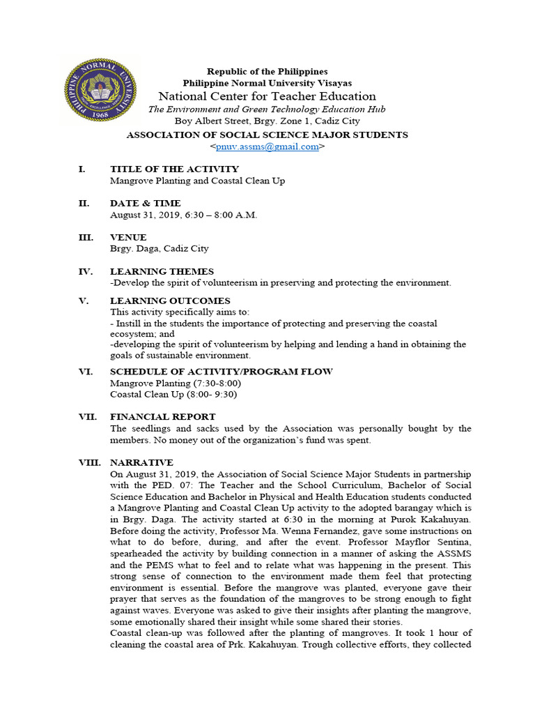 Mangrove & Coastal Clean Up Accomplisment Report | PDF | Mangrove