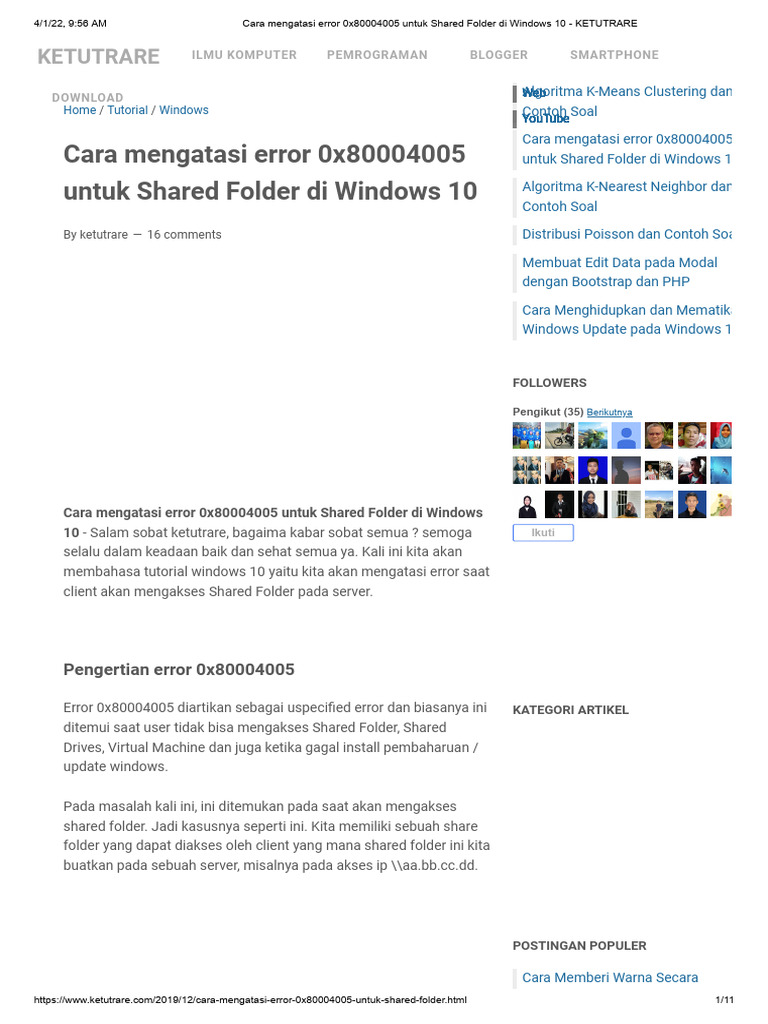 Cara Mengatasi Error 0x80004005 Untuk Shared Folder Di Windows 10 ...